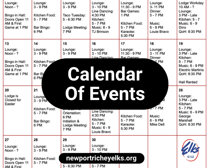 Calendar - New Port Richey Elks Lodge 2284
